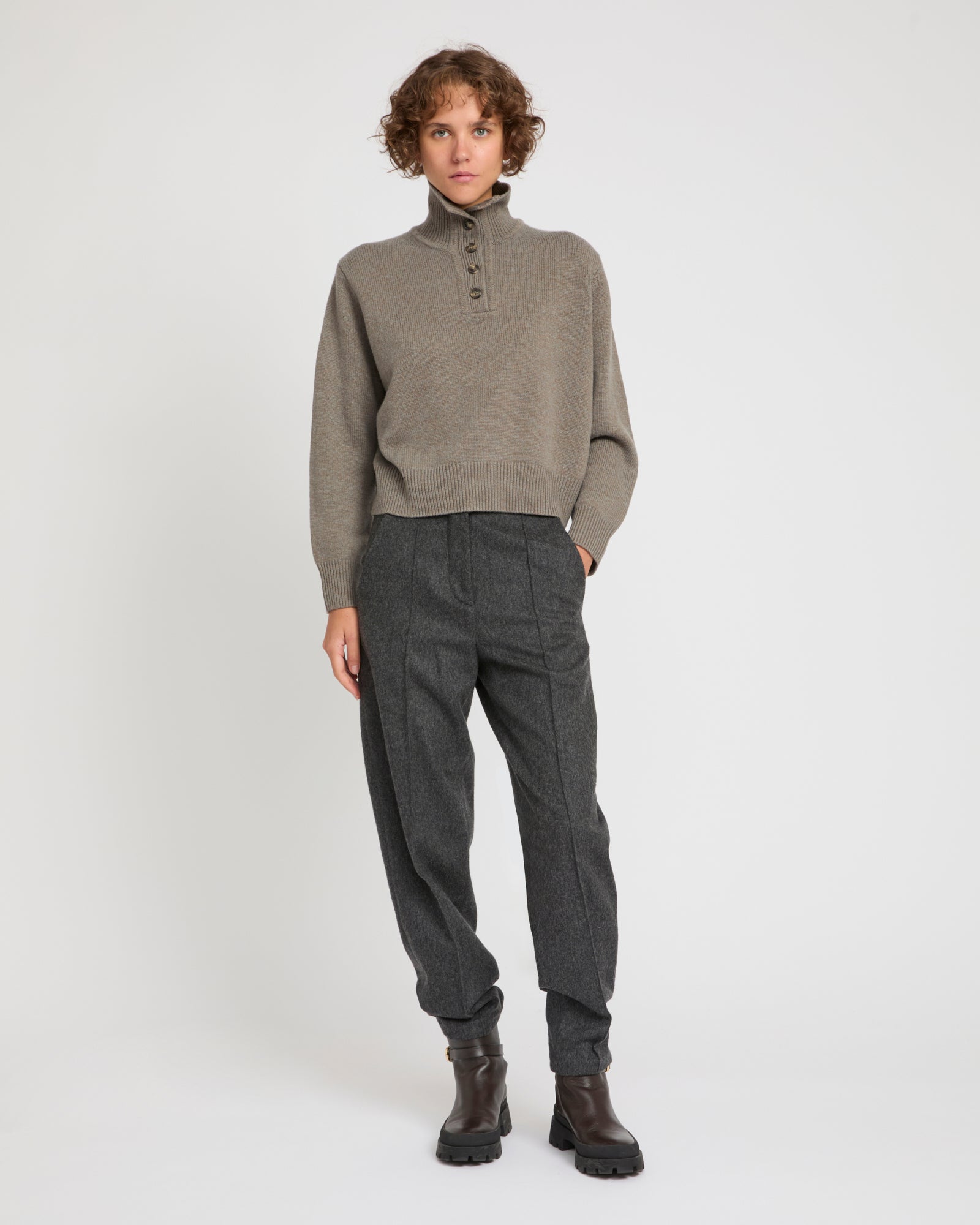 High neck knit jumper - Gray - Yves Salomon
