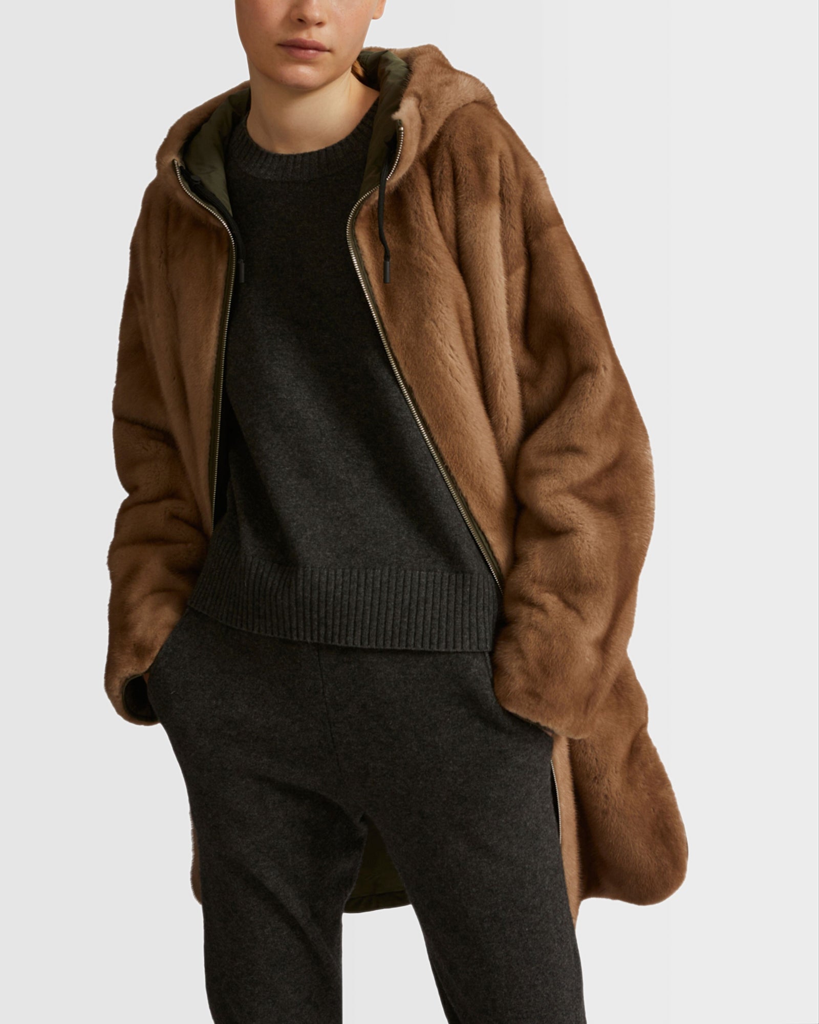 Manteau réversible en fourrure de vison - kaki - Yves Salomon